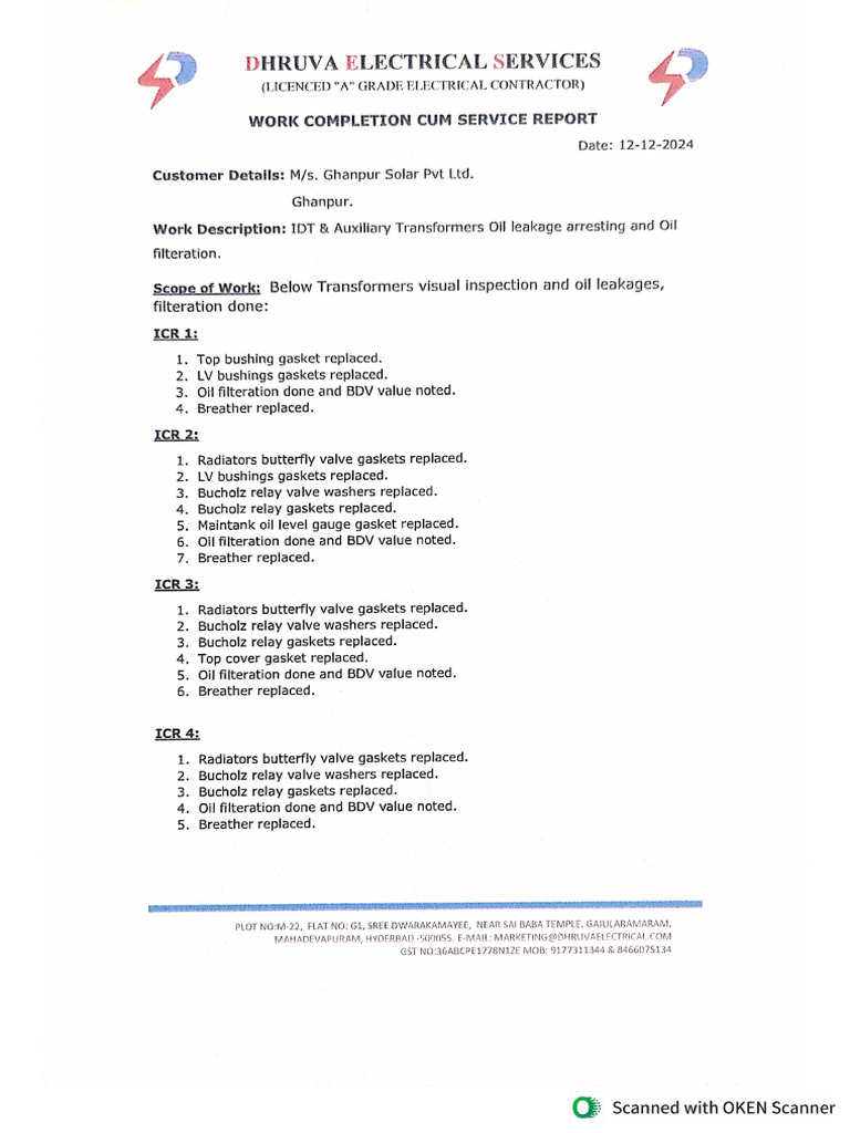 Dhruva Electrical Work Completion Report | PDF