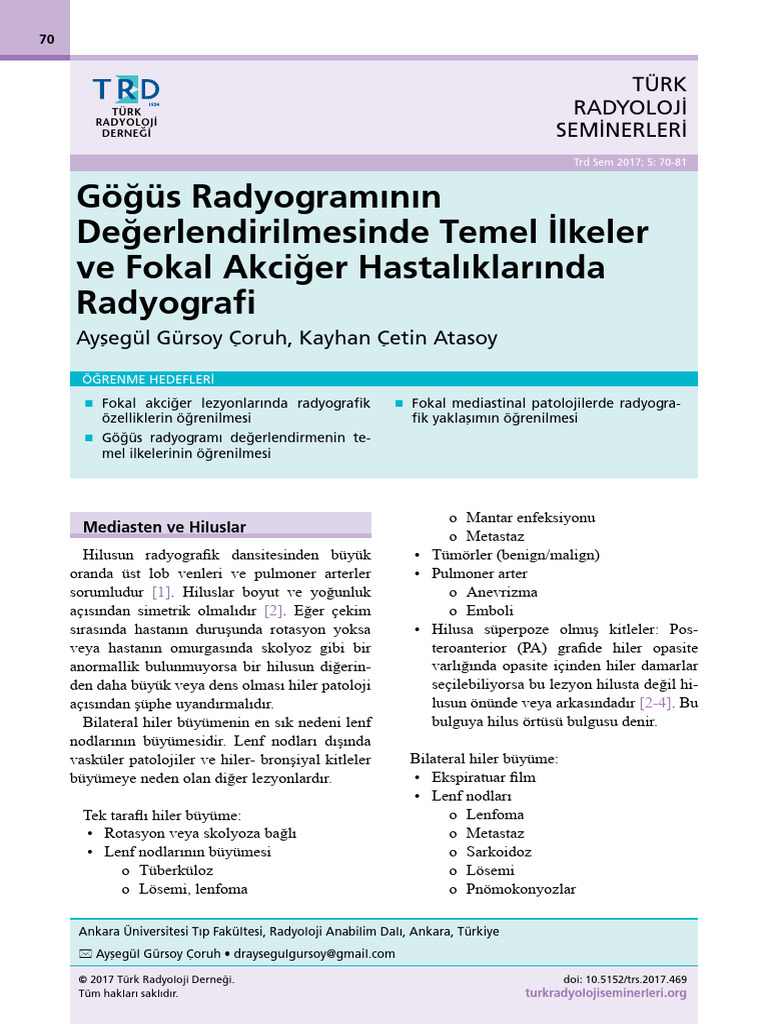 Fokal Akciger Hastaliklarinda Radyografi | PDF