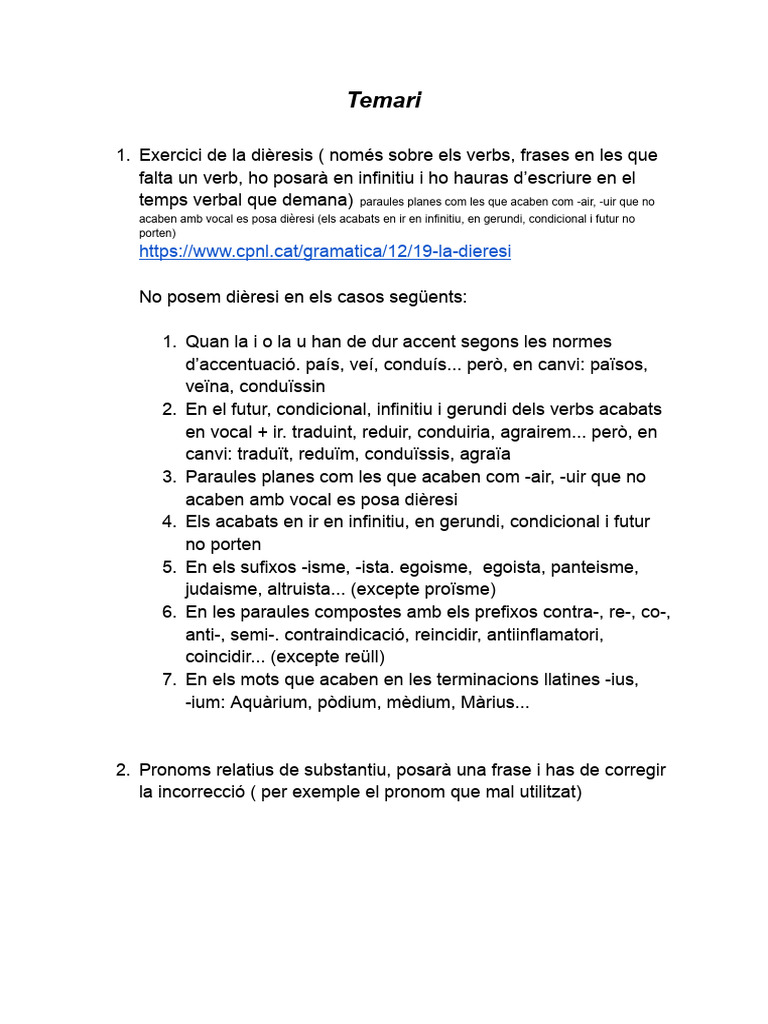 TEMARI EXAMEN 3r Català | PDF
