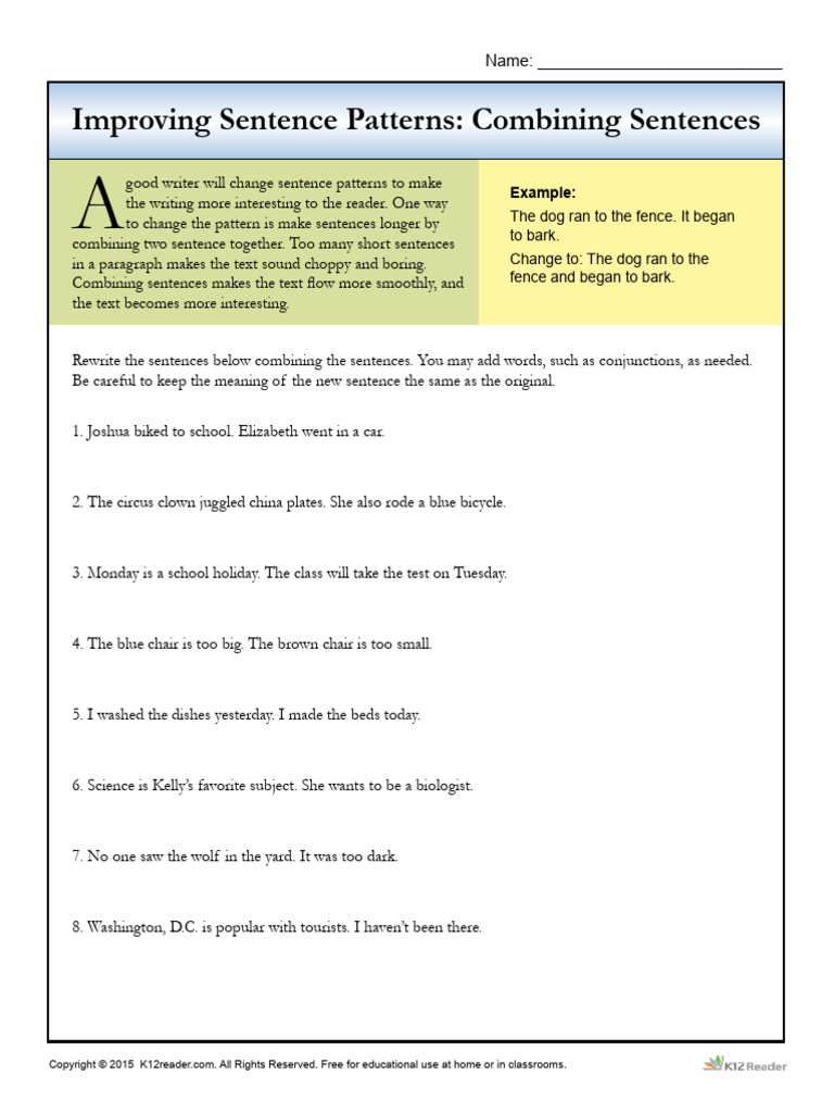 Improving Sentence Patterns Combining Sentences | PDF