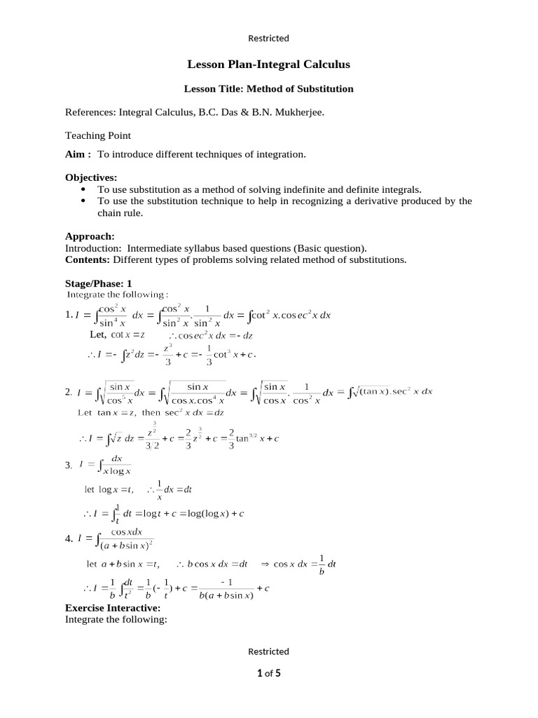 Method of Substitution in Integral Calculus | PDF
