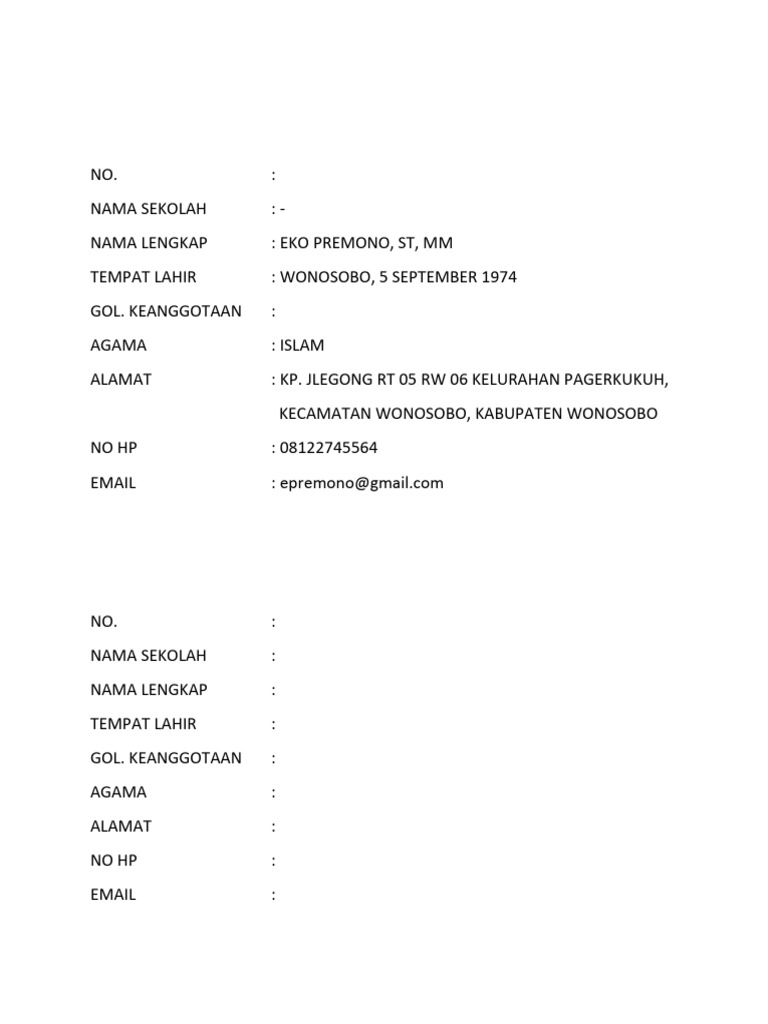Format Blangko Data Ktap Kwarnas | PDF