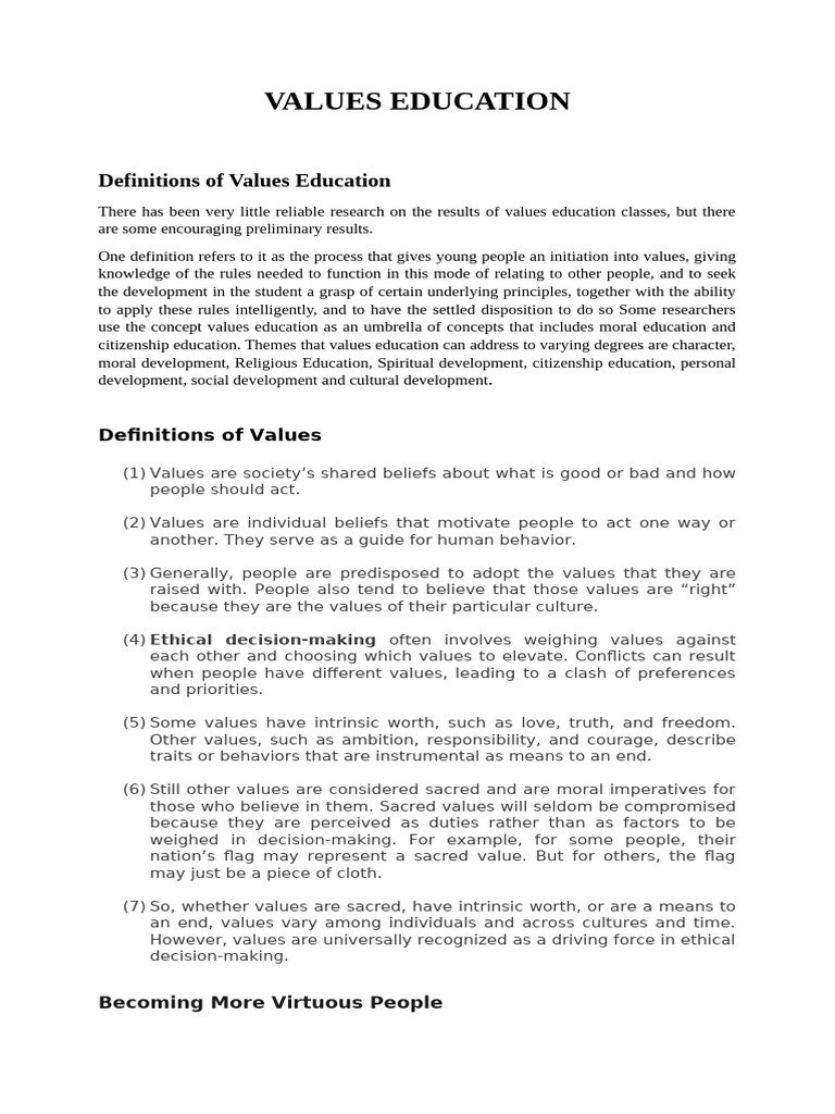 Values Education | PDF | Virtue | Courage