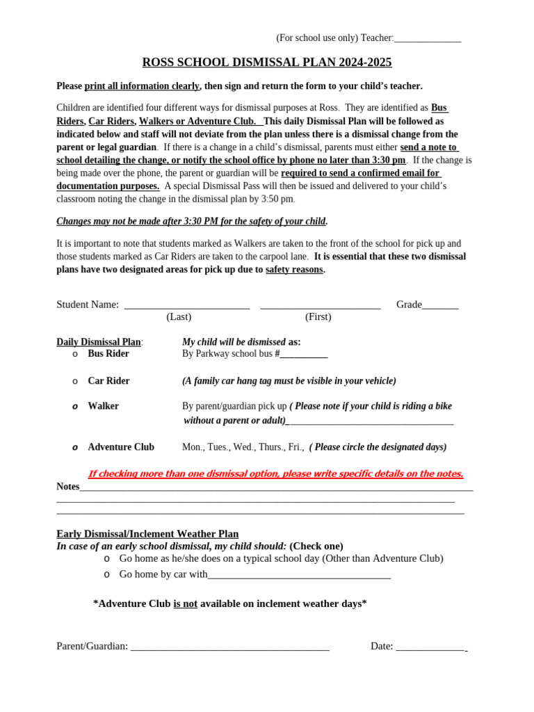 Ross Dismissal Plan 24-25 | PDF | Land Transport | Transport