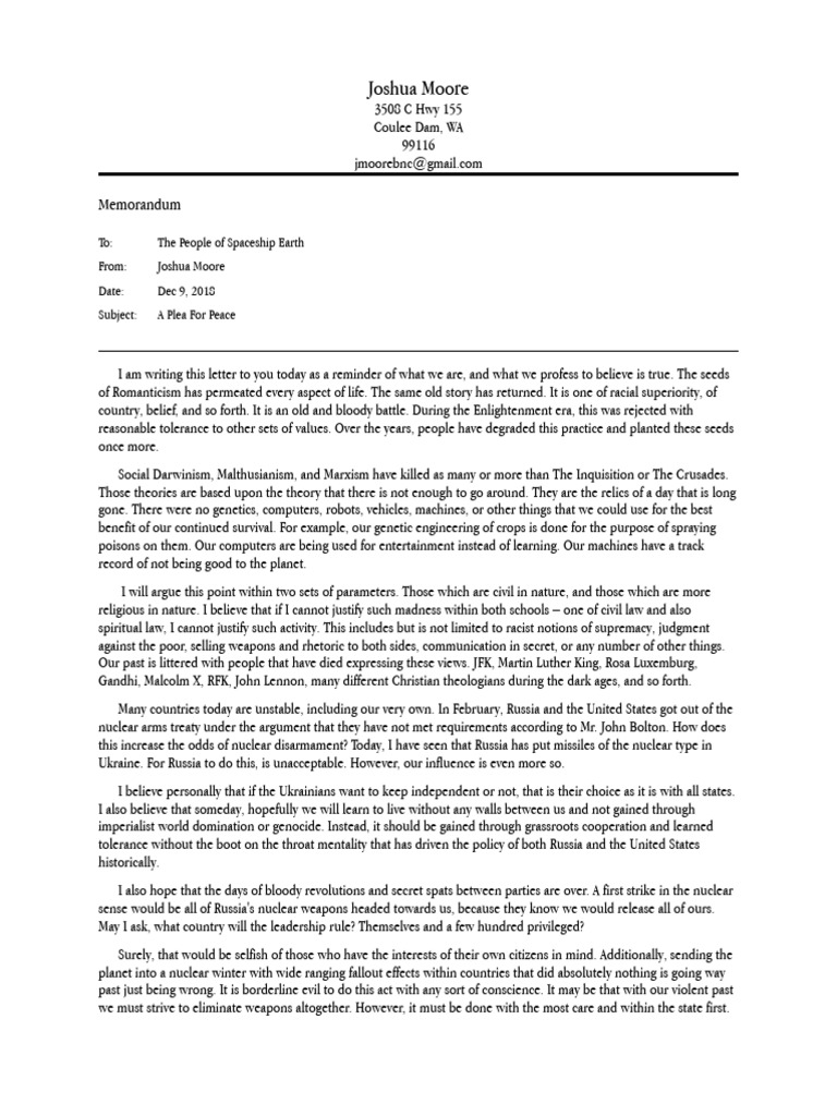 Peace Letter | PDF | Jesus | Conscience