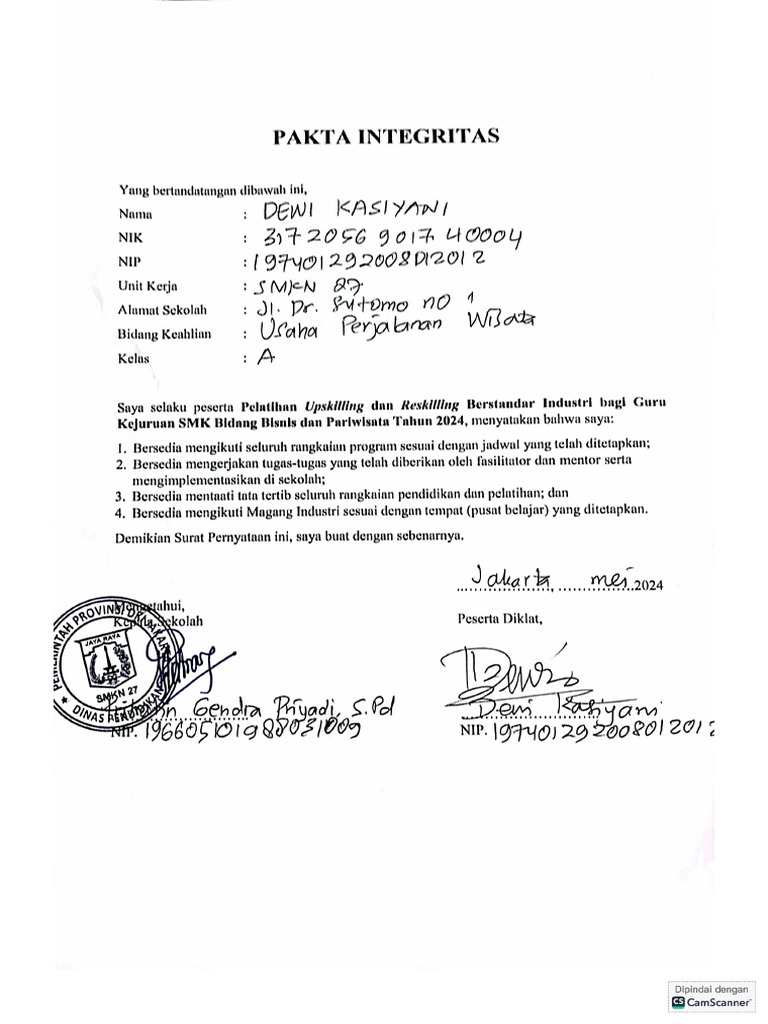 Pakta Integritas Dewi K | PDF