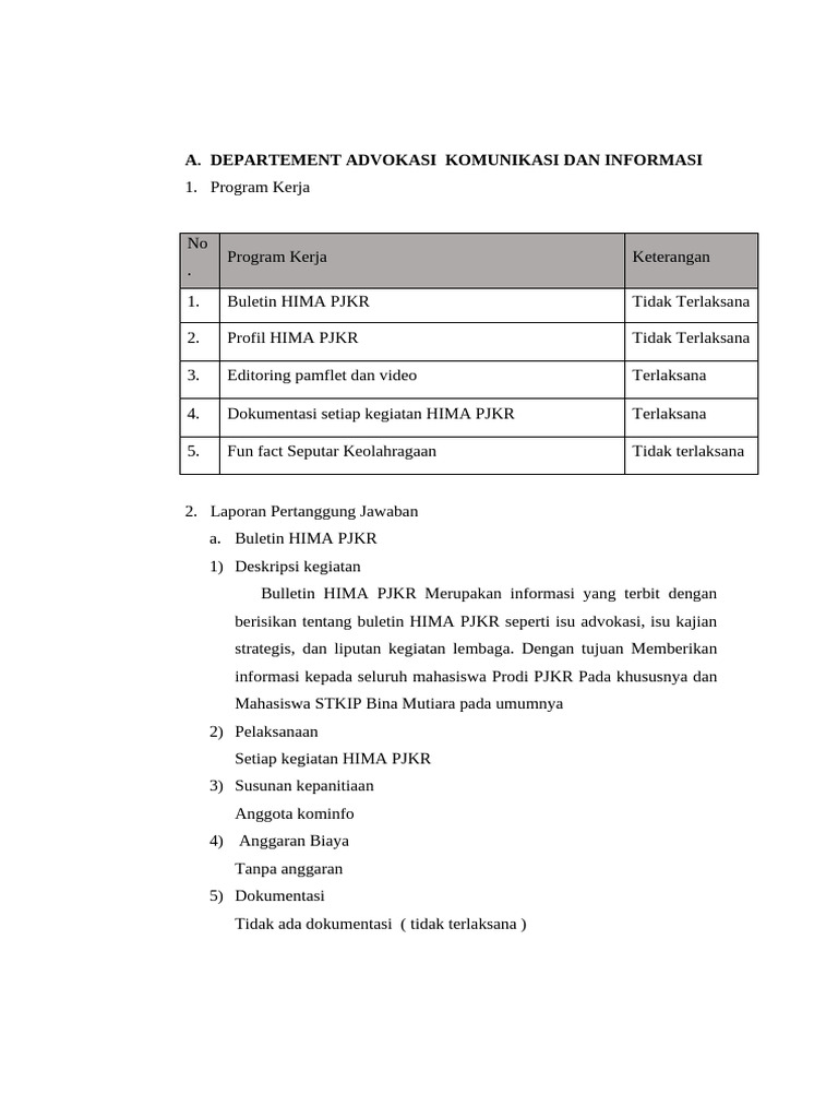 Format Laporan Departemen Adkominfo Hima PJKR | PDF