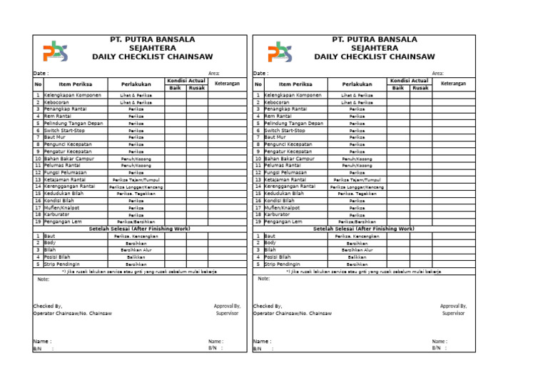 Format Checklist Chainsaw | PDF