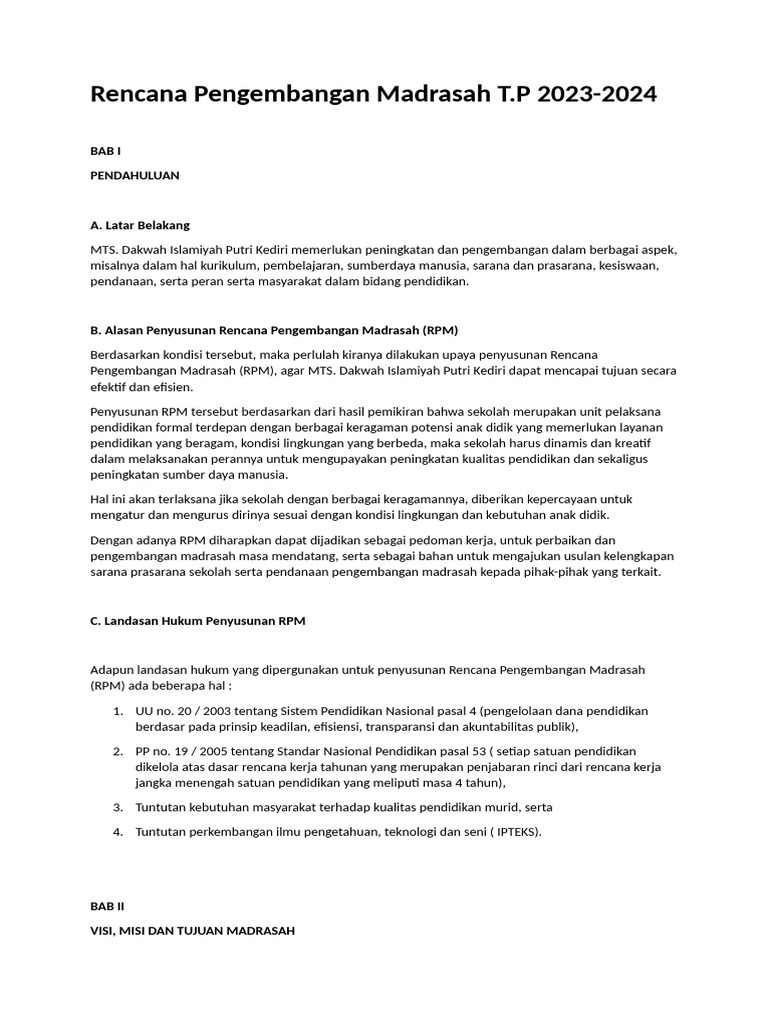Contoh Rencana Pengembangan Madrasah | PDF