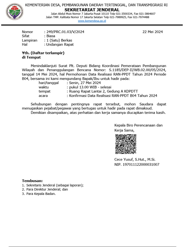 Undangan Konfirmasi Capaian RAN PPDT B04 Tahun 2024 | PDF