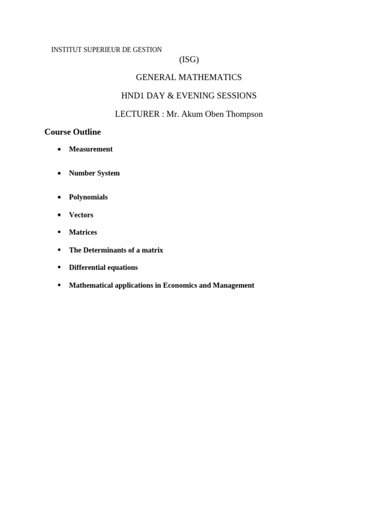 General Mathematics Course Outline | PDF | Numbers | Level Of Measurement