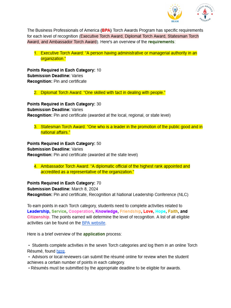 State Torch Award Application | PDF | Résumé