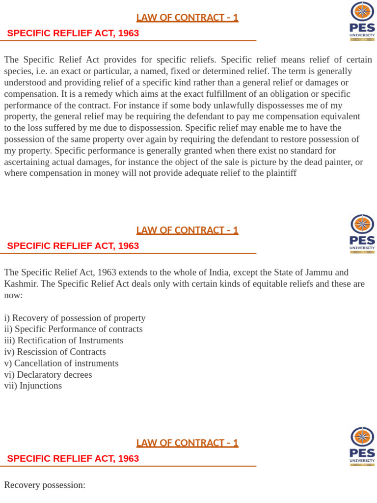 Specific Relief Act | PDF | Legal Remedy | Justice