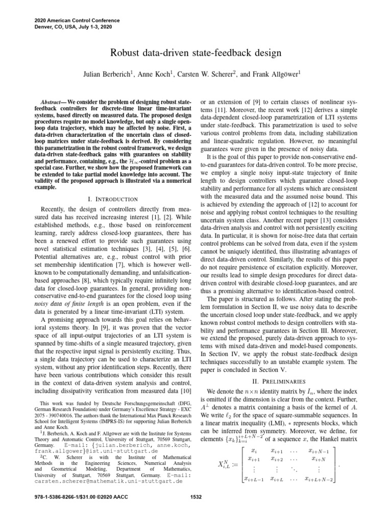 Robust Data-Driven State-Feedback Design | PDF | Matrix (Mathematics) | Control Theory
