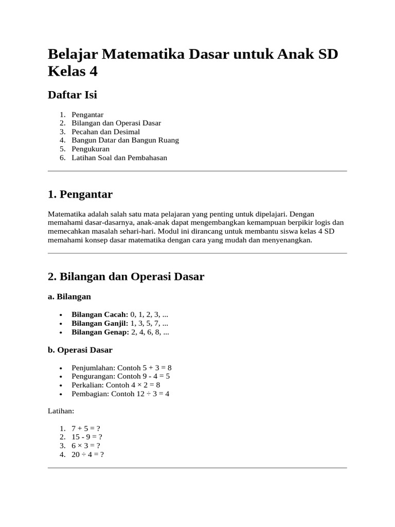 Belajar Matematika Dasar Untuk Anak SD Kelas 4 | PDF