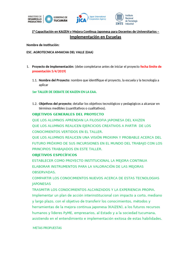 proyecto KAIZEN EAA | PDF | Enseñando | Evaluación