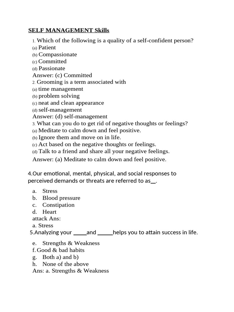 Self Management Skills | PDF