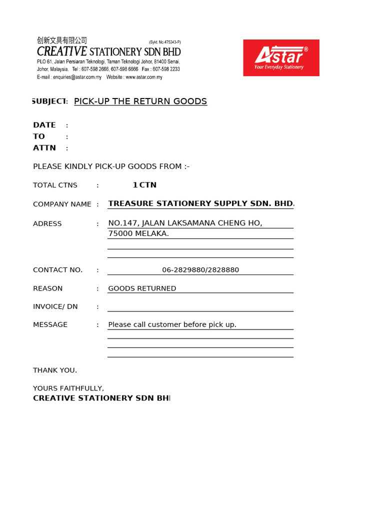 Format of Goods Returned | PDF