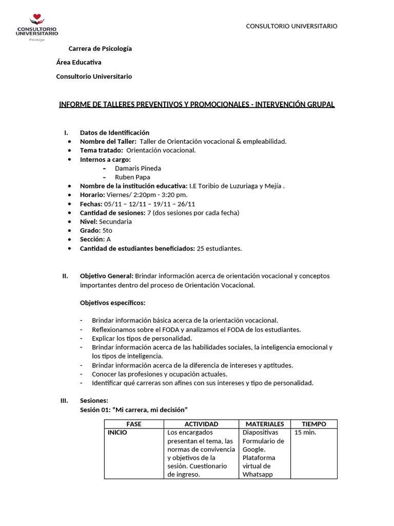 INFORME PROYECTIVO PROMOCIONAL MODELO | PDF | Aprendizaje | Conceptos ...