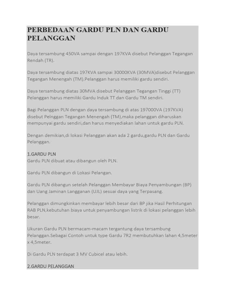 Perbedaan Gardu PLN dan Pelanggan | PDF