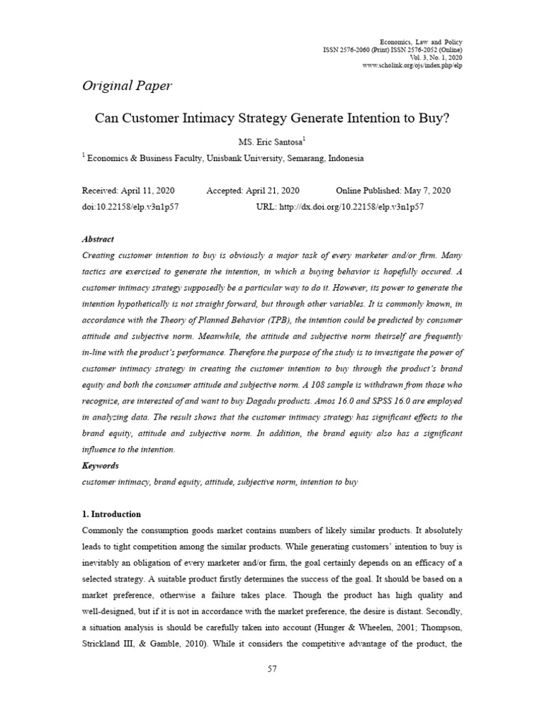 Customer Intimacy and Buying Intentions | PDF | Attitude (Psychology ...