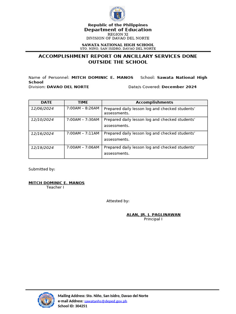 ACCOMPLISHMENT-REPORT December | PDF