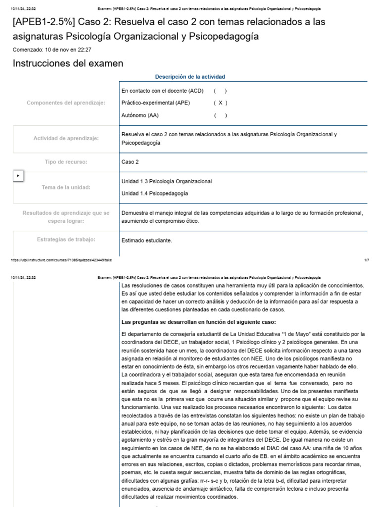 Examen - (APEB1-2.5%) Caso 2 - Resuelva El Caso 2 Con Temas Relacionados A Las Asignaturas ...