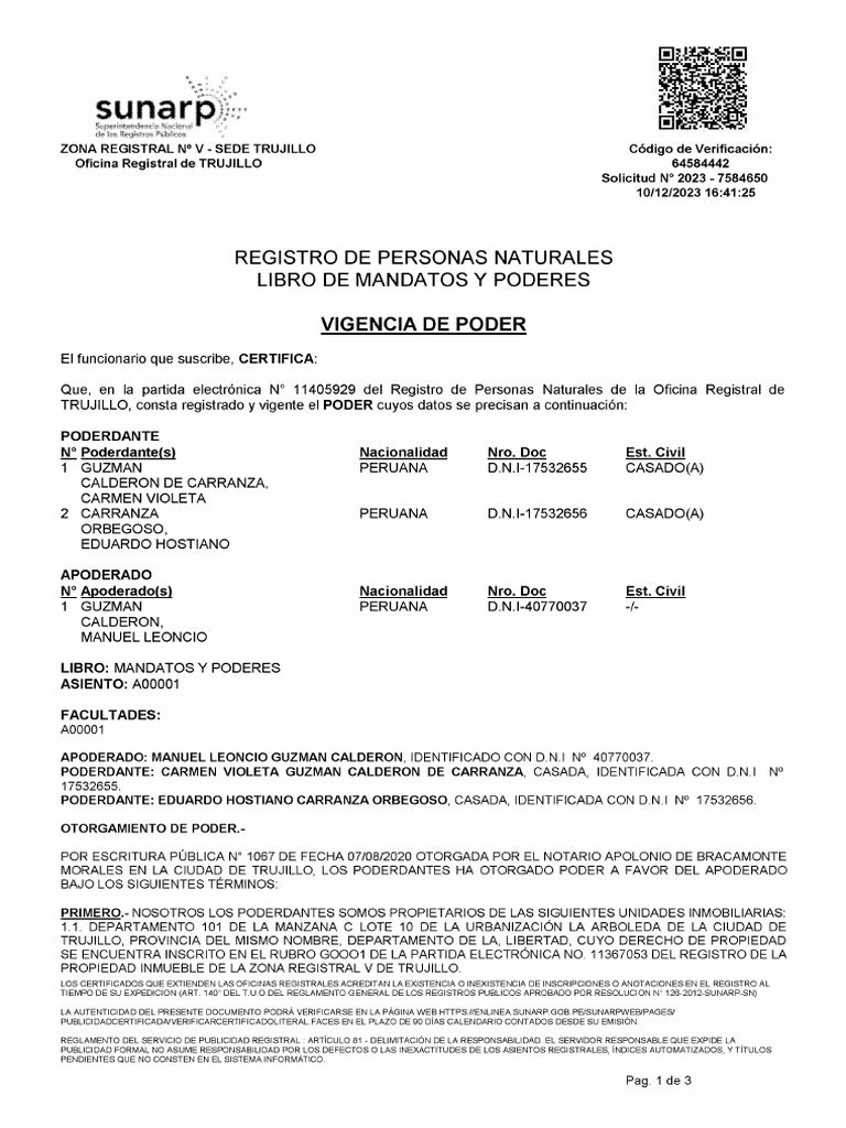 Vigencia de Poder Actualizado - Trujillo | PDF