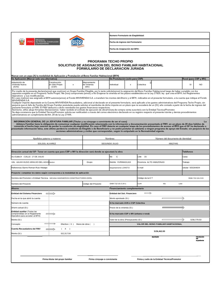 FORMULARIO DE ASIGNACION SEGUNDO JULIO SOLSOL | PDF