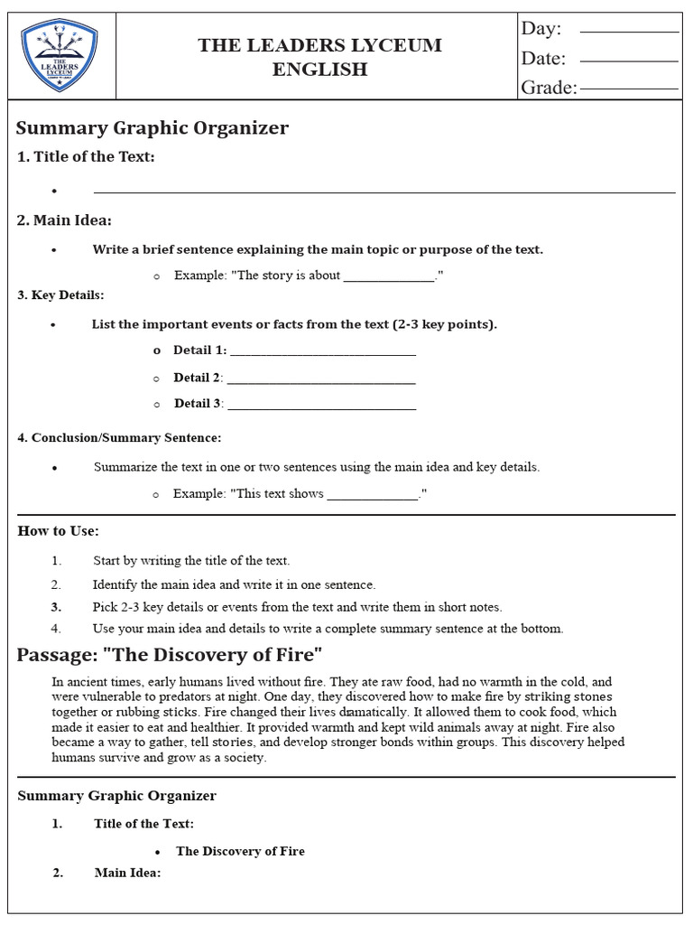 Summary Graphic Organizer | PDF