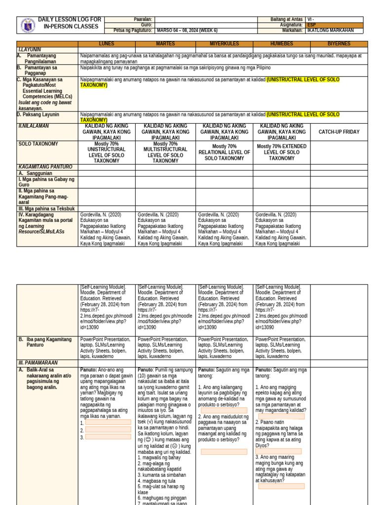 g6 q3w6 DLL Esp (Melcs) | PDF