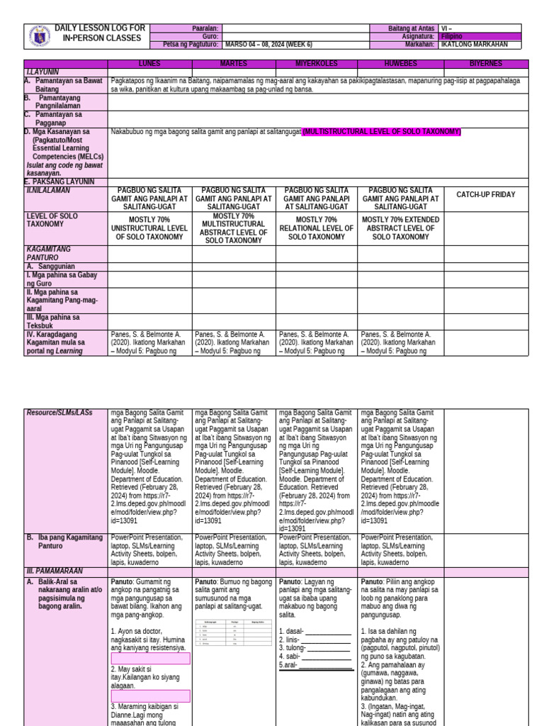 g6 q3w6 DLL Filipino (Melcs) | PDF