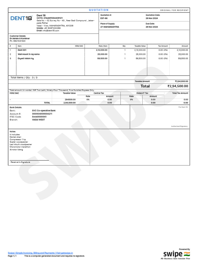 Quotation-EST-66-DrAshishAKumbhar | PDF | Government Finances | Taxes
