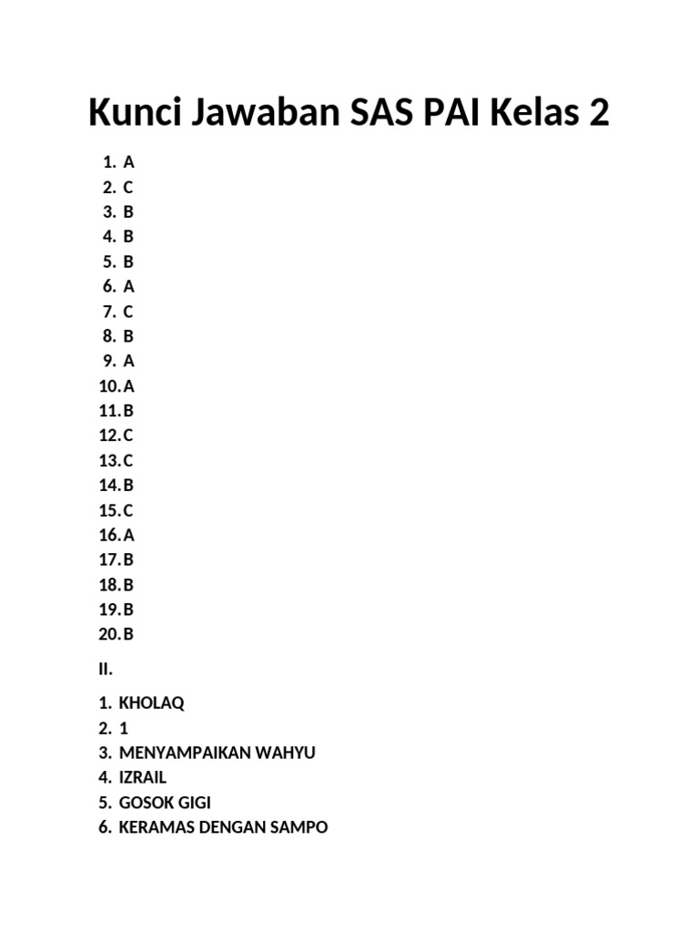 Kunci Jawaban SAS PAI Kelas 2 | PDF