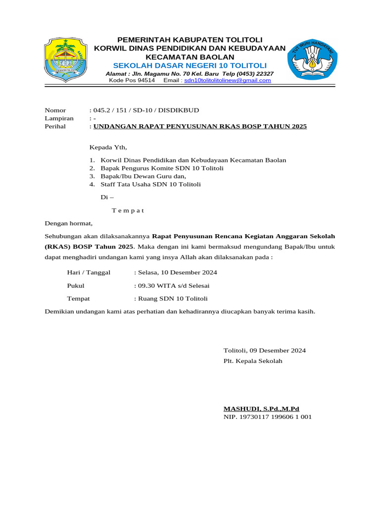 UNDANGAN RAPAT DAN UNDANGAN RKAS BOSP TAHUN 2025 | PDF