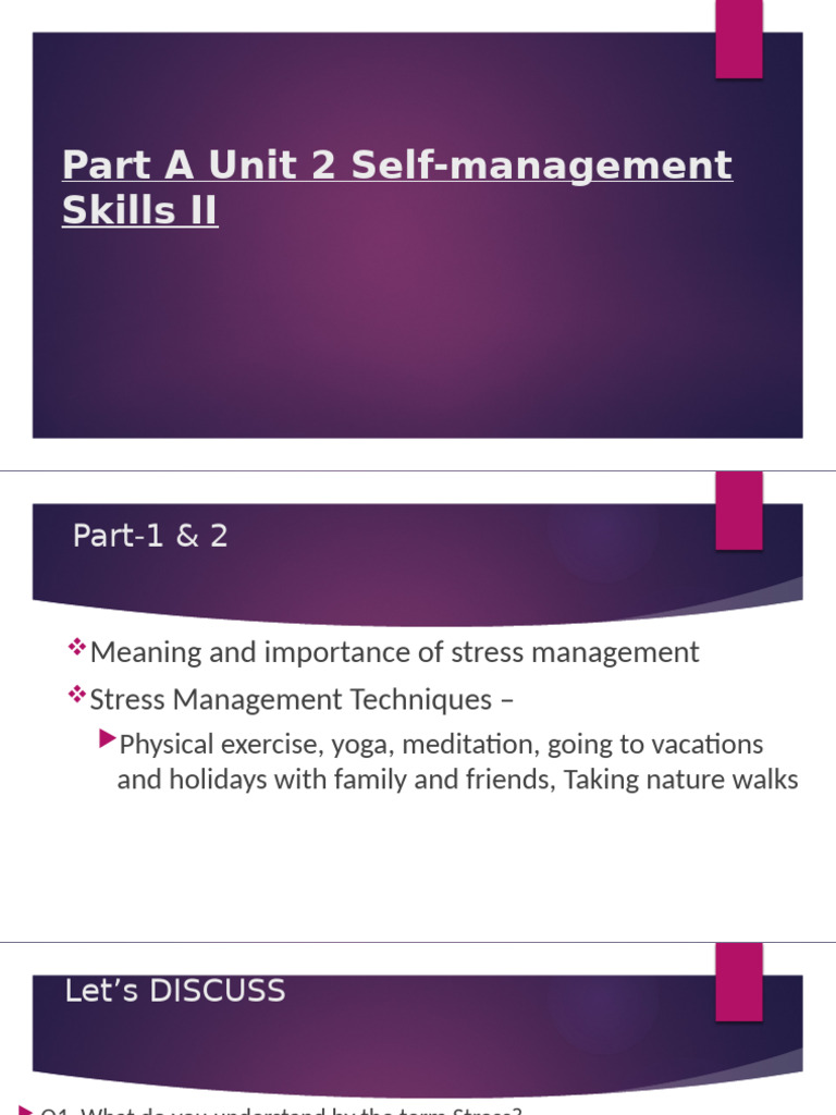 Part A Unit 2 Self-Management Skills II | PDF | Motivational | Motivation