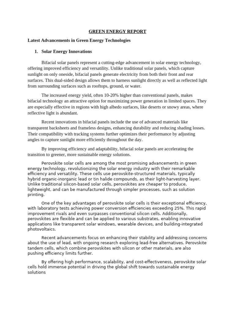 GREEN ENERGY REPORT | PDF | Biofuel | Sustainable Energy