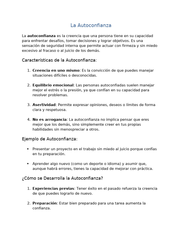 La Autoconfianza Pdf Las Emociones Experiencia