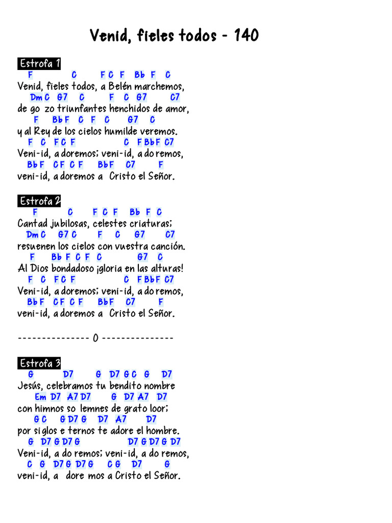 Venid, fieles todos acordes | PDF