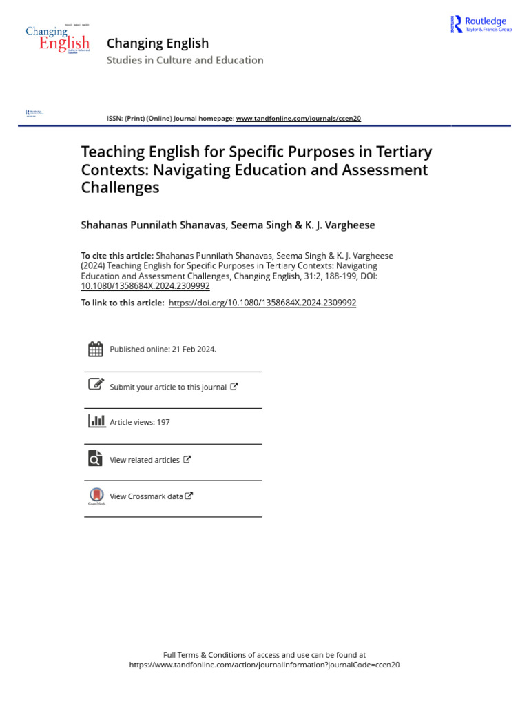 Teaching English For Specific Purposes in Tertiary Contexts ...
