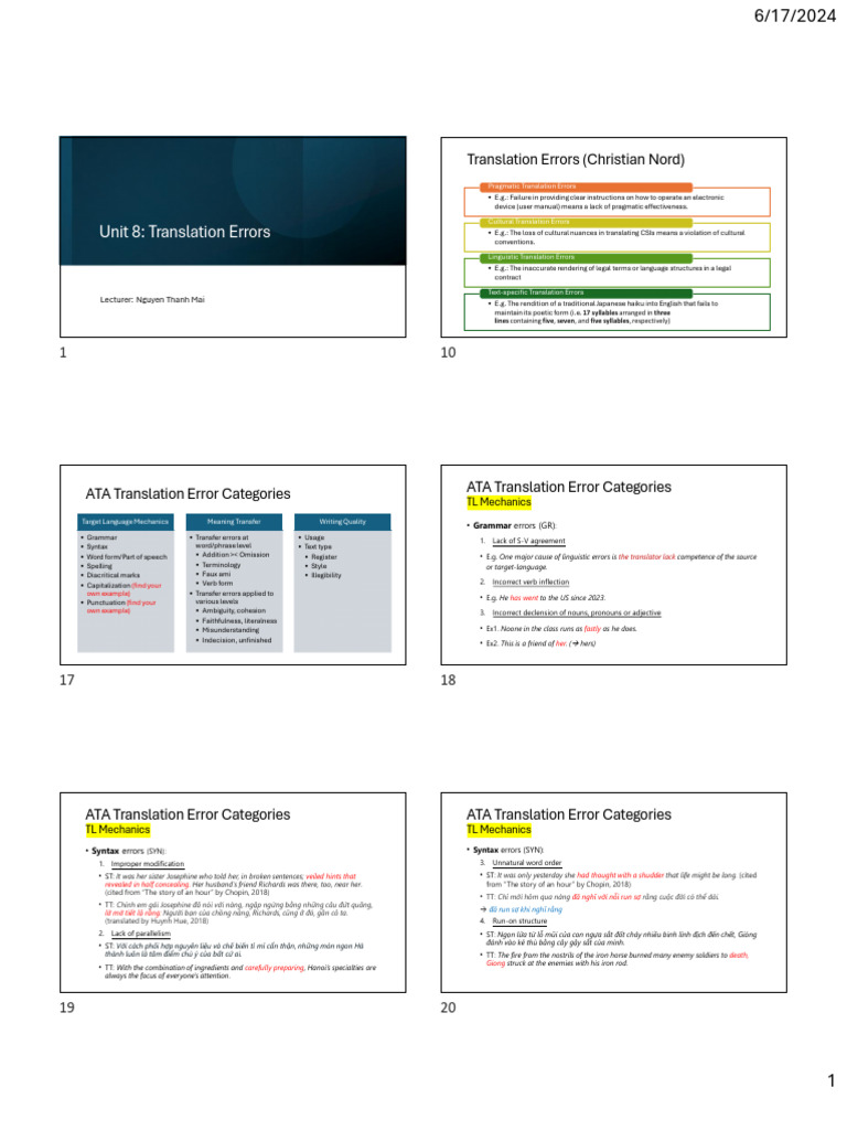 SESSION 8 - TRANSLATION ERRORS (1) | PDF | Translations | Grammar