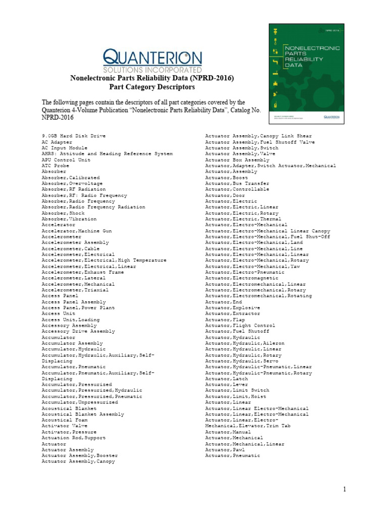 NPRD-2016-Part-Descriptors | PDF | Actuator | Amplifier
