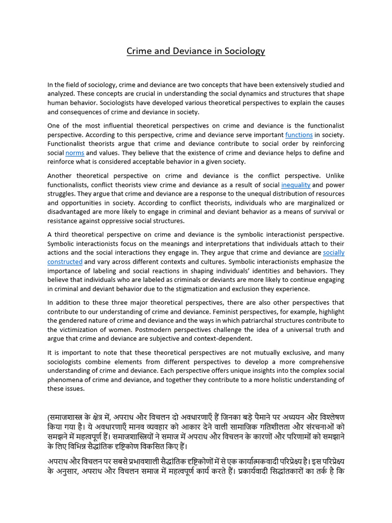 Crime and Deviance in Sociology | PDF
