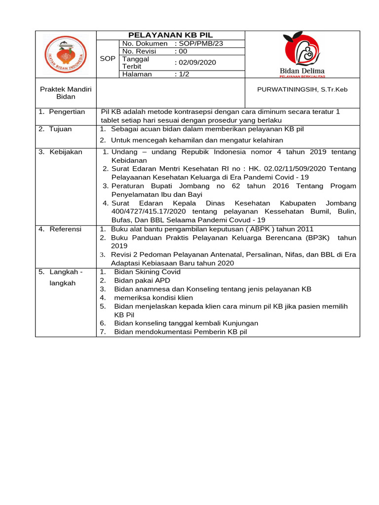 SOP Pelayanan KB Pil di Jombang | PDF