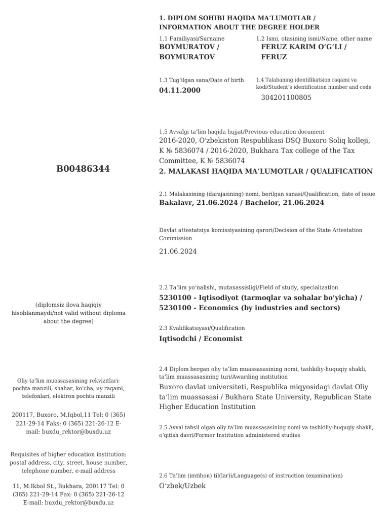 Ilova BOYMURATOV FERUZ KARIM O G LI | PDF | Economies | Economics