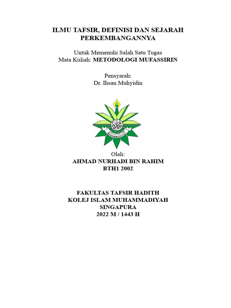 AhmadNurhadi IlmuTafsirDefinisiDanSejarahPerkembangannya - Docx (2453) | PDF