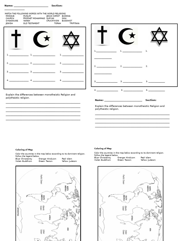 Match The Following Words With The World Religions Activity | PDF ...