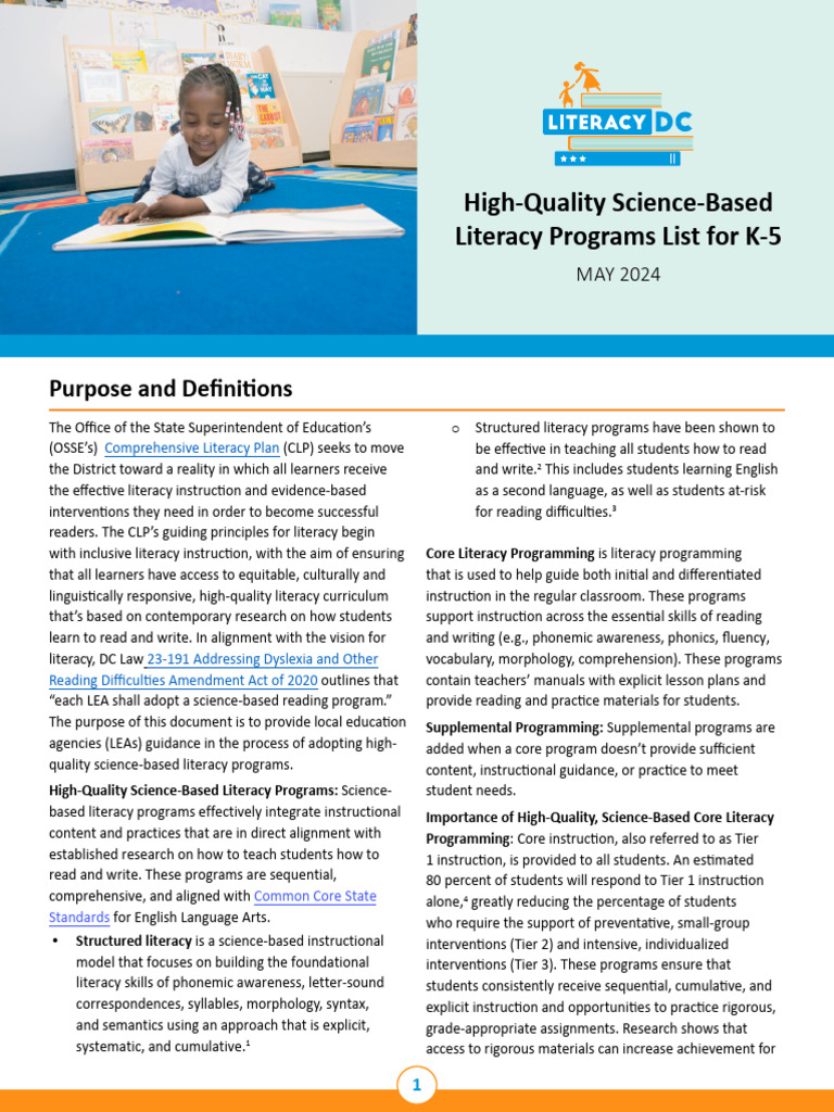 Science-Based HQIM Literacy Programs List | PDF | Phonics | Literacy