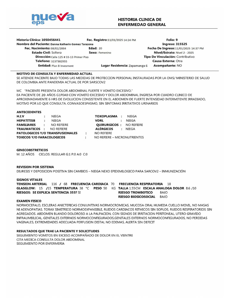 historia clinica - Danna Katherin | PDF