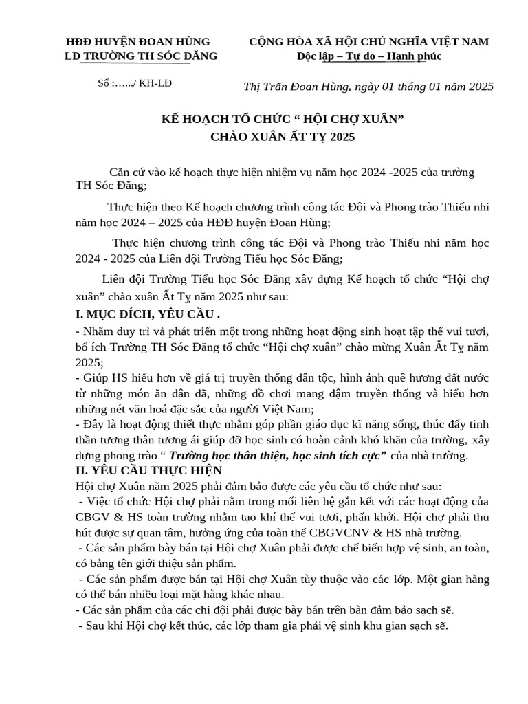 Ke Hoach To Chuc Hoi Cho Xuan 2025 | PDF